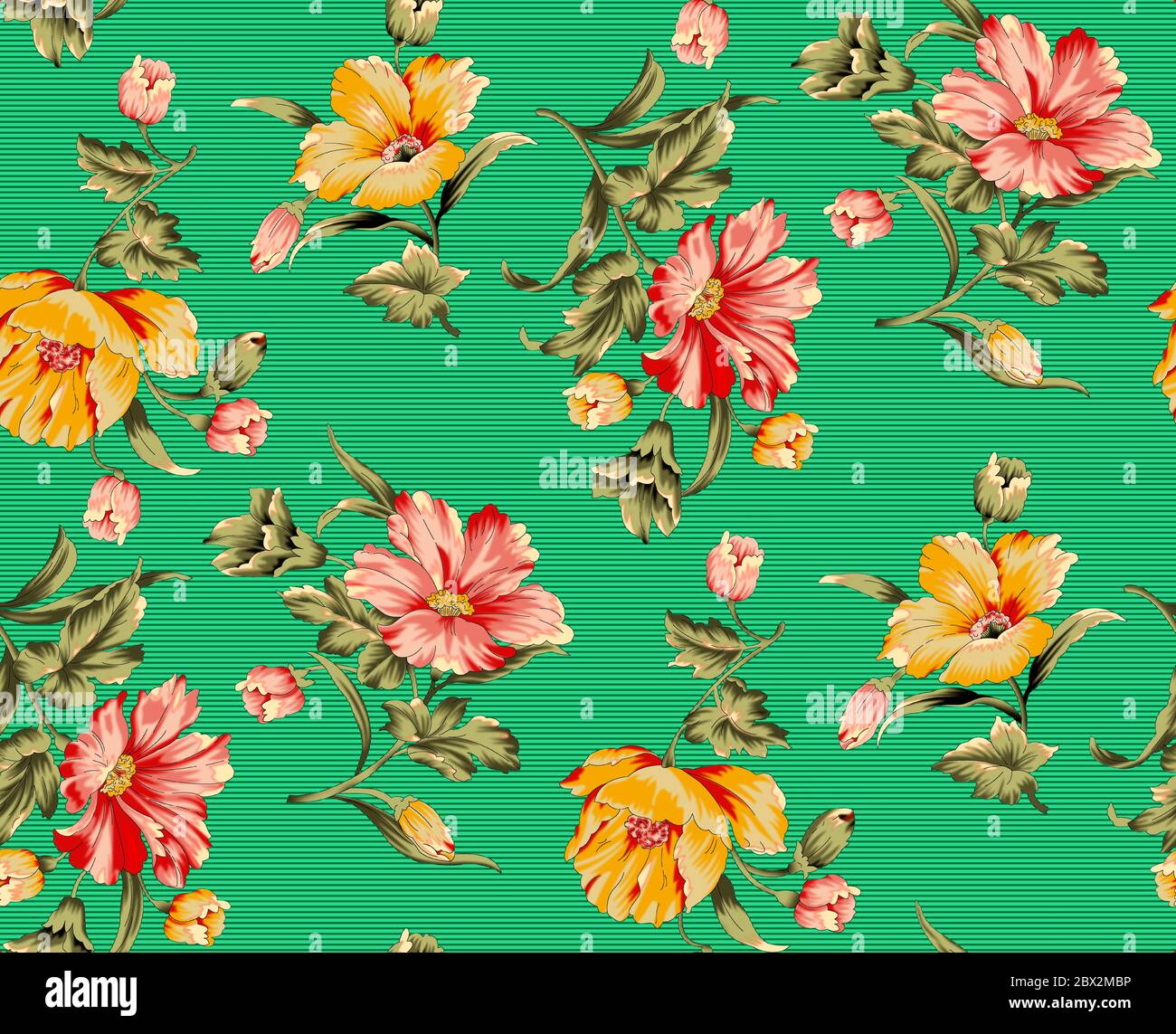Seamless pattern with spring flowers and leaves. Hand drawn background ...