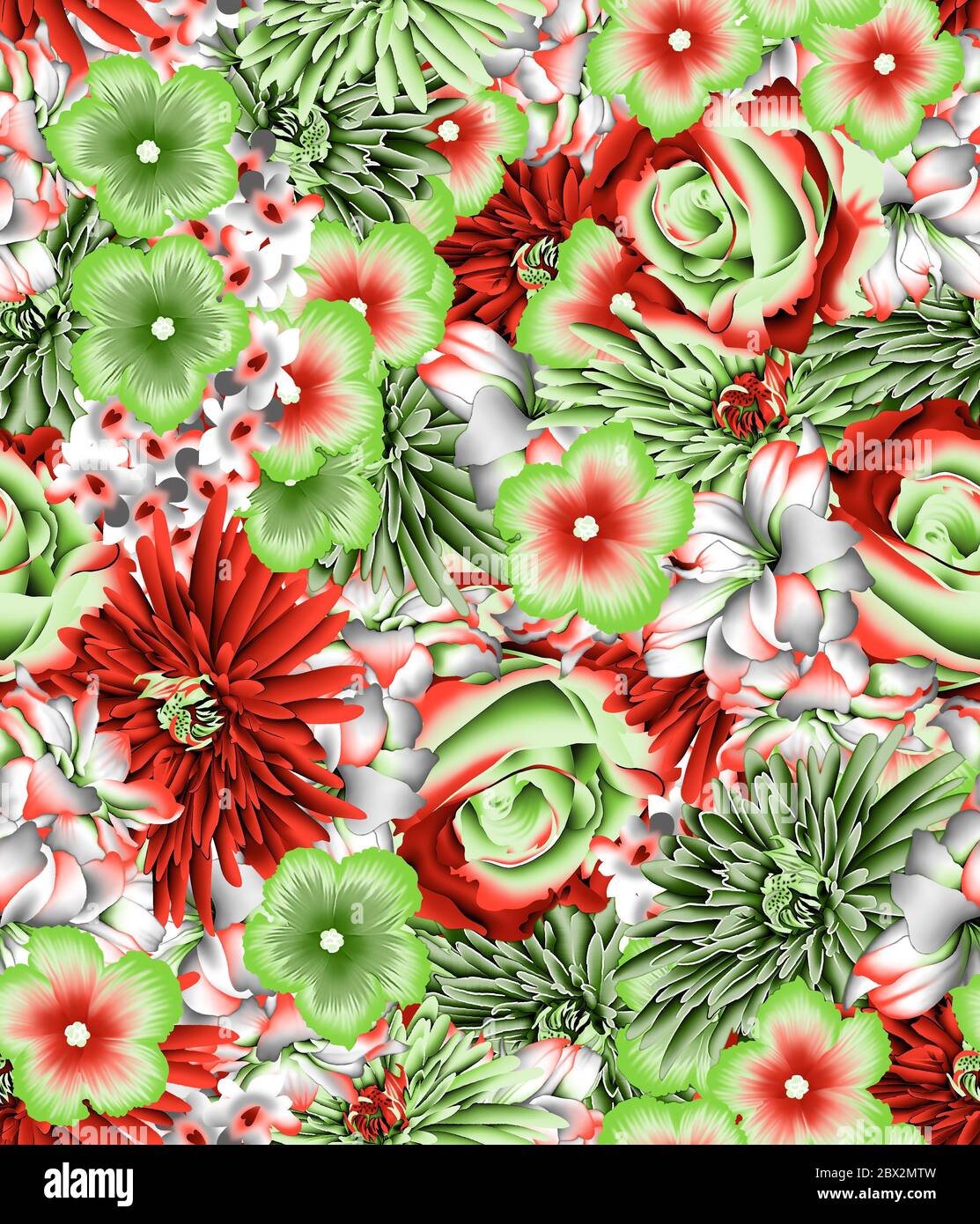 Seamless pattern with spring flowers and leaves. Hand drawn background ...