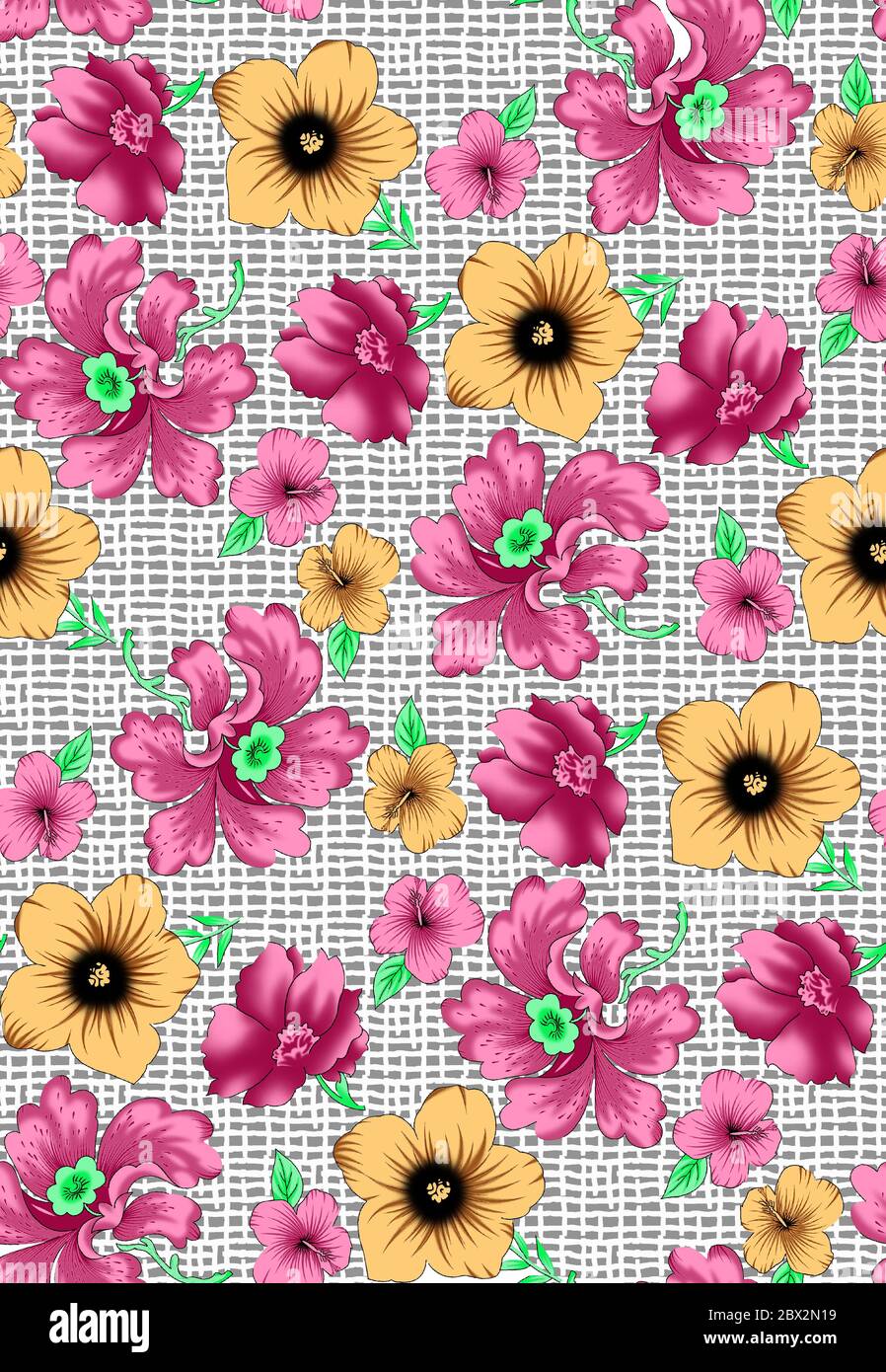 Seamless pattern with spring flowers and leaves. Hand drawn background ...