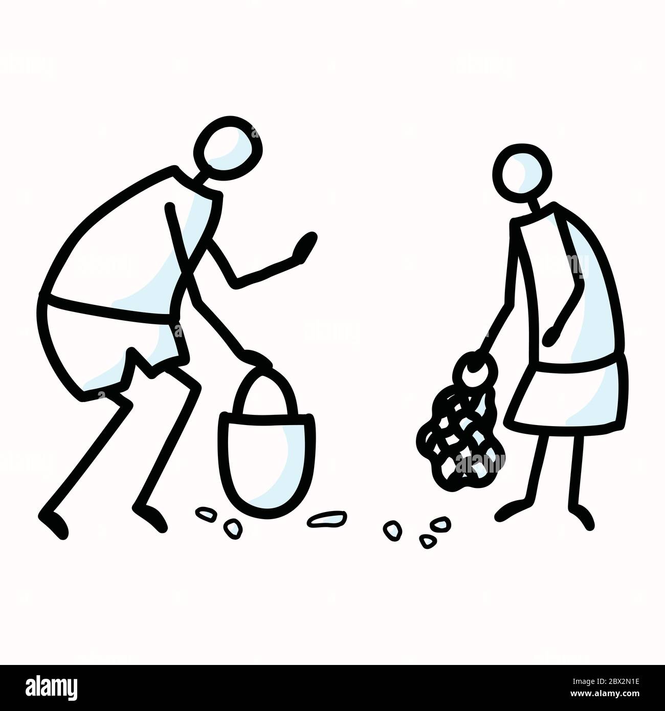 Hand Drawn Stick Figures Trash Collecting. Concept of Clean Up Earth ...