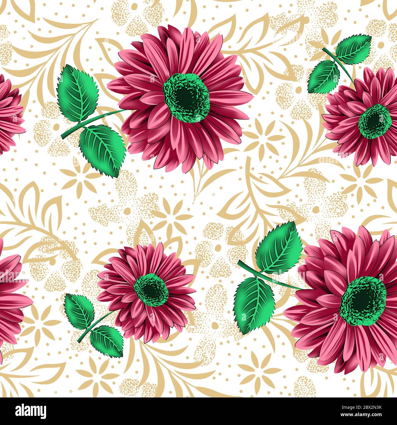 Seamless pattern with spring flowers and leaves. Hand drawn background ...