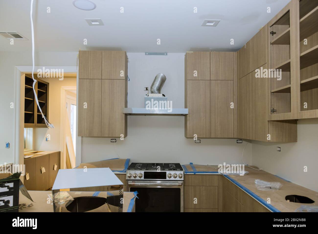 Installing new modern kitchen of preparing to custom installation ...