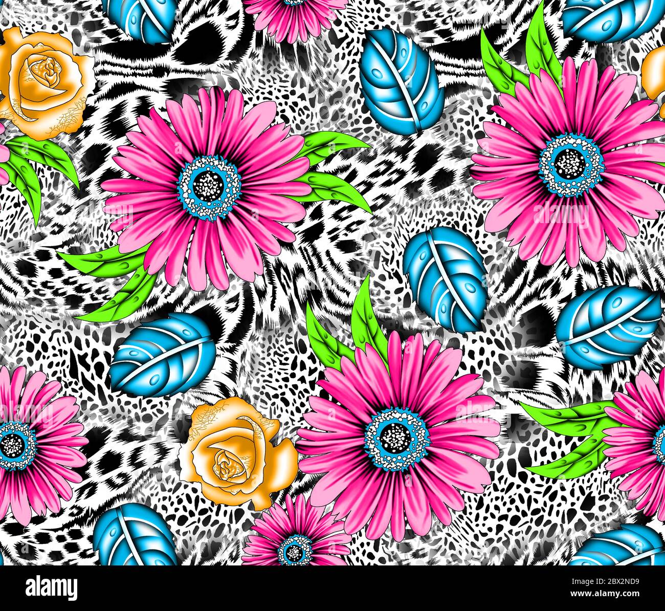 Seamless pattern with spring flowers and leaves. Hand drawn background ...