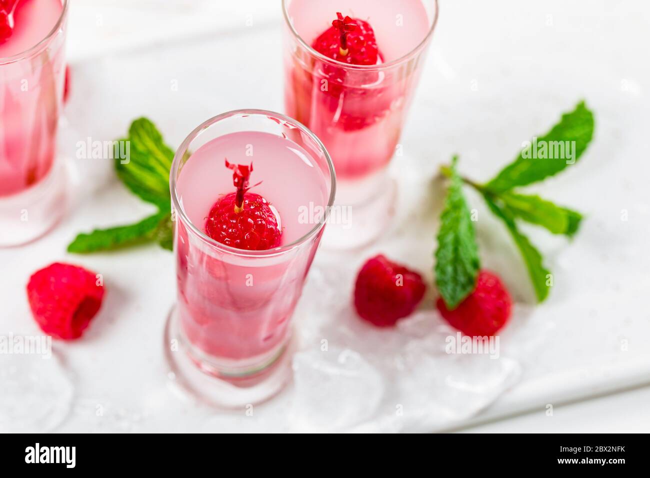Raspberry Vodka Shots Lemonade Cocktail with Fresh Raspberry on White ...