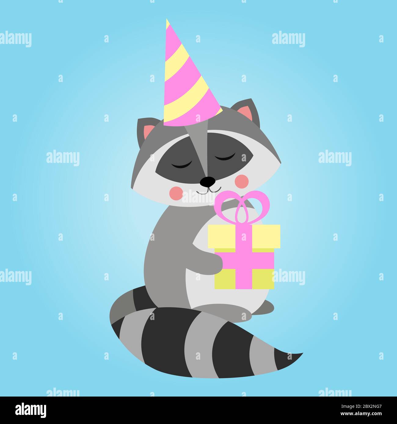 Cute birthday raccoon. North American raccoon, native mammal. Cartoon ...