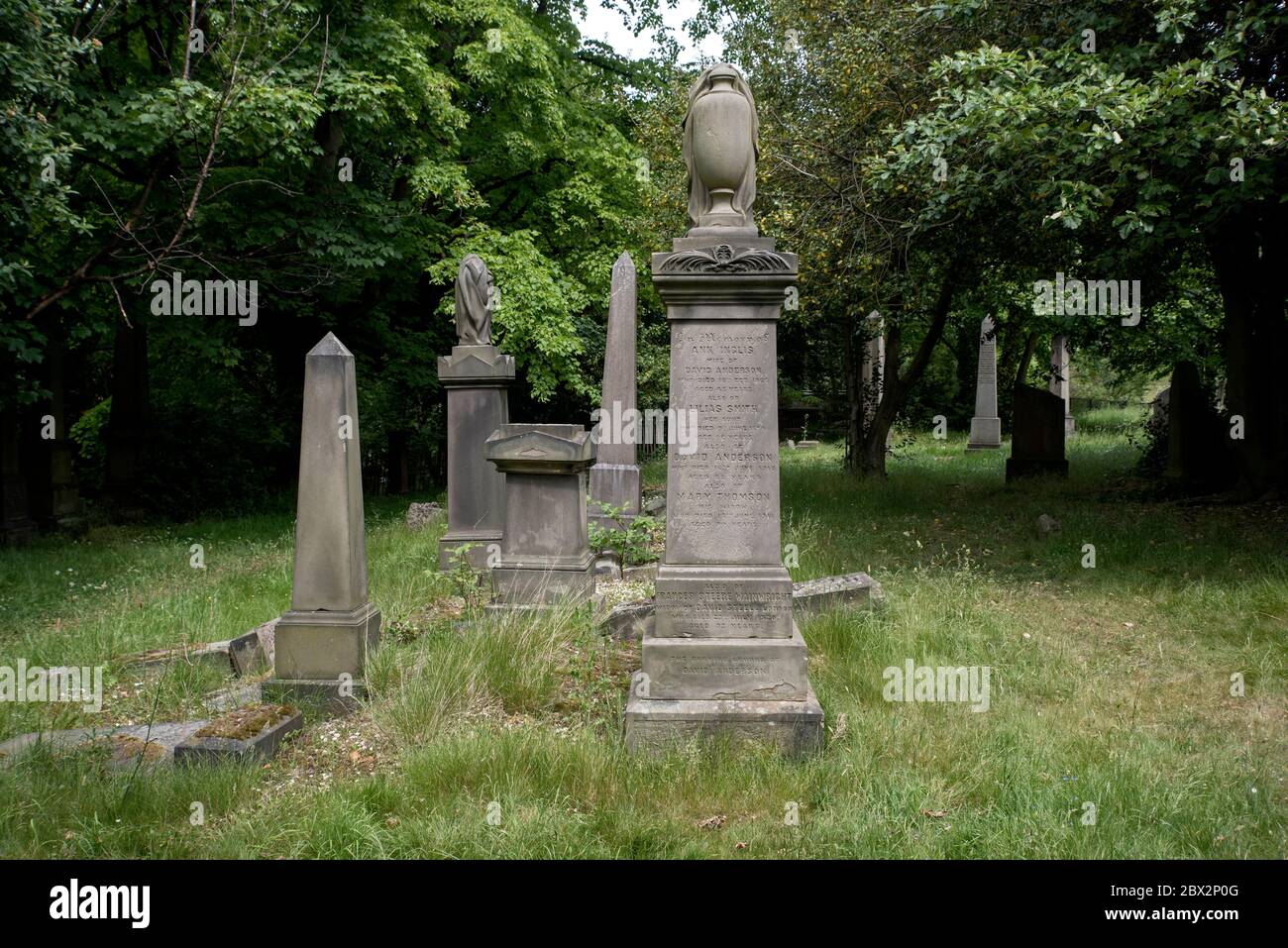 The neglected and overgrown Dalry Cemetery, Edinburgh, Scotland, UK ...