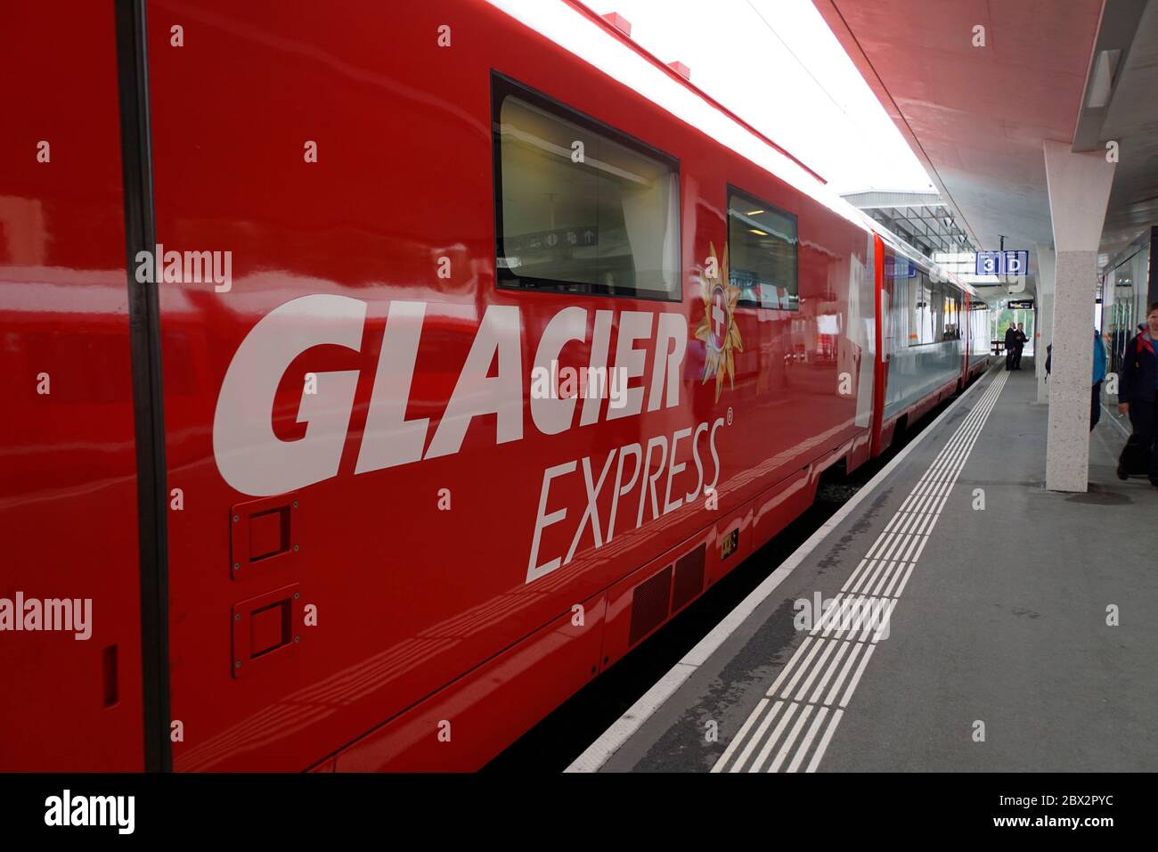 Switzerland, the Glacier train from St-Moritz (Grisons) to Zermatt ...