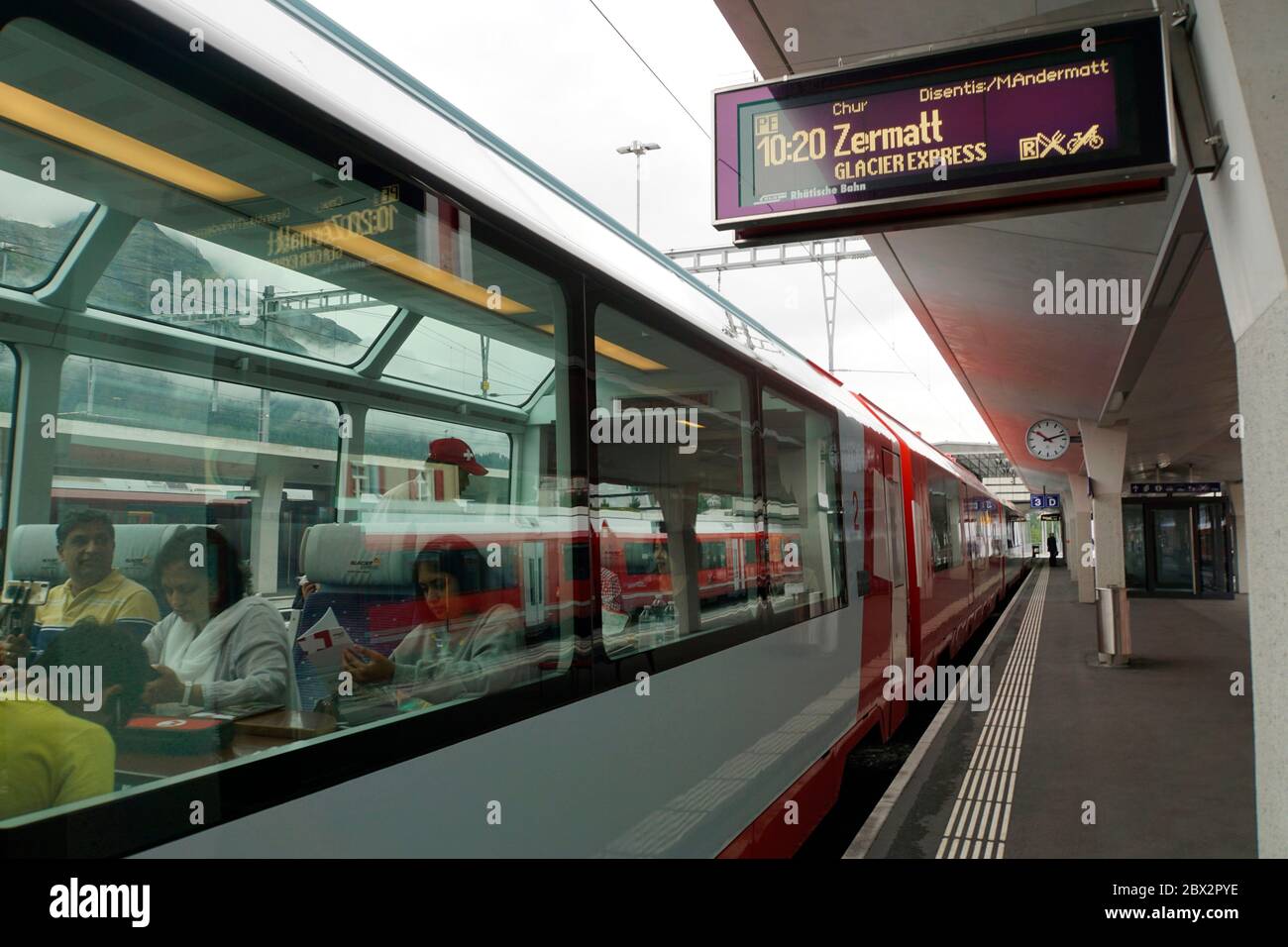 Switzerland, the Glacier train from St-Moritz (Grisons) to Zermatt ...