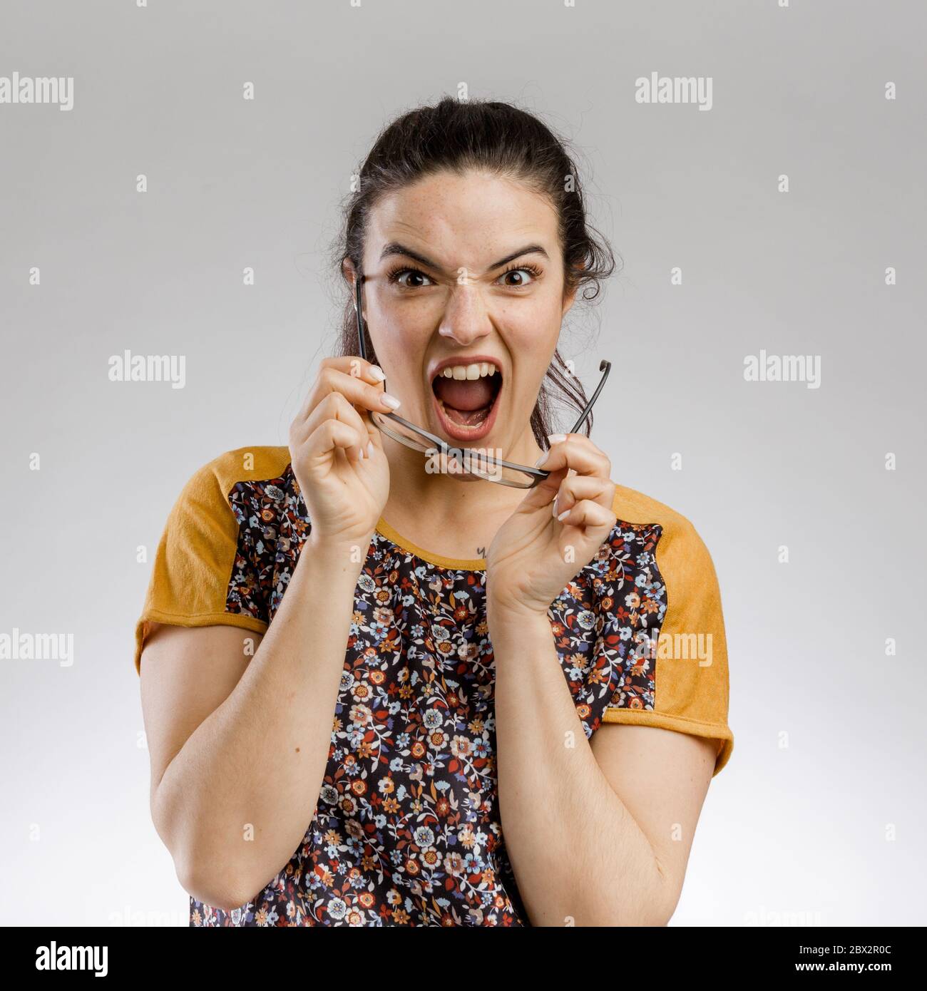 Funny portrait of a mad woman Stock Photo - Alamy