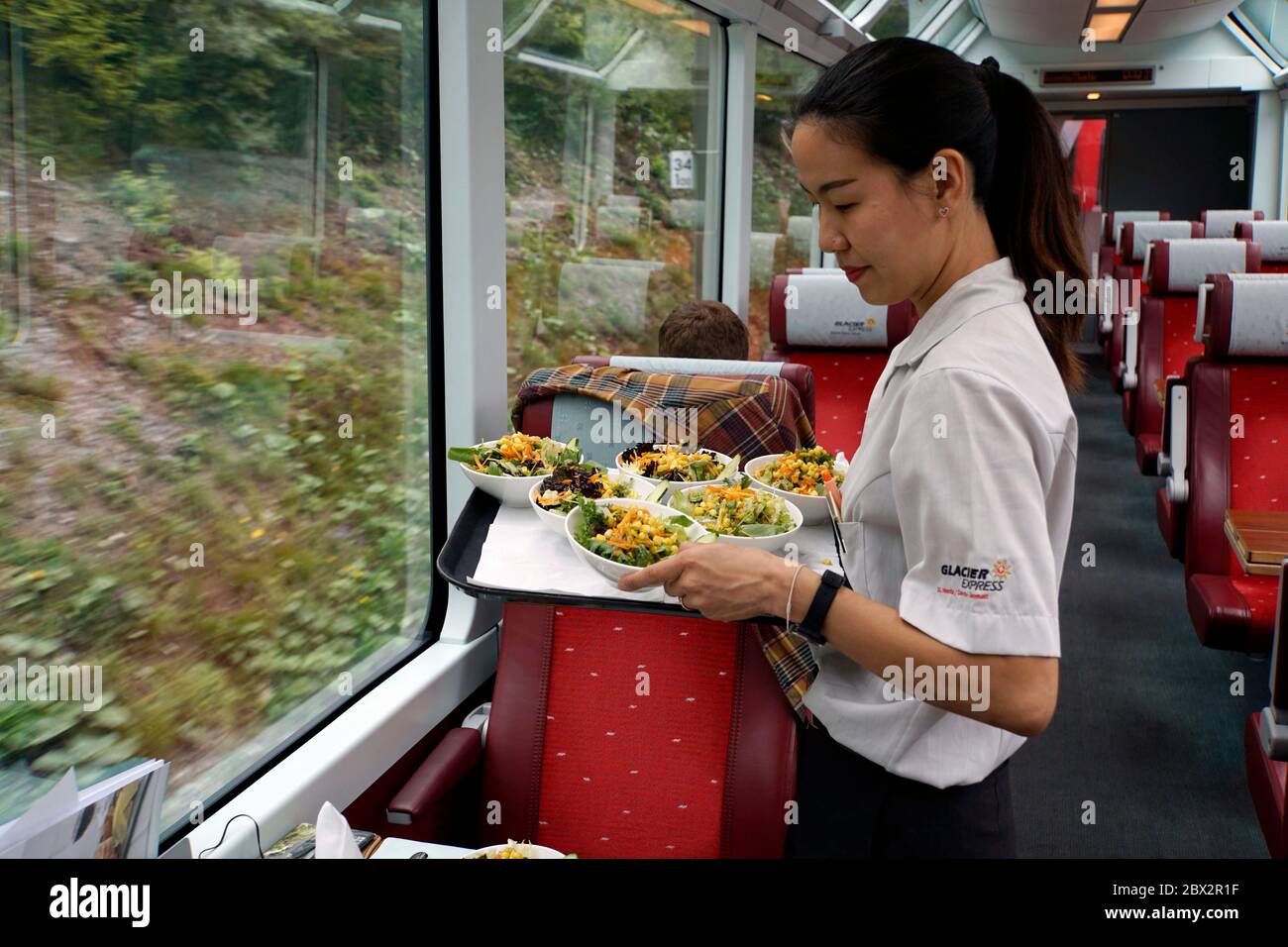 Switzerland, the Glacier train from St-Moritz (Grisons) to Zermatt ...