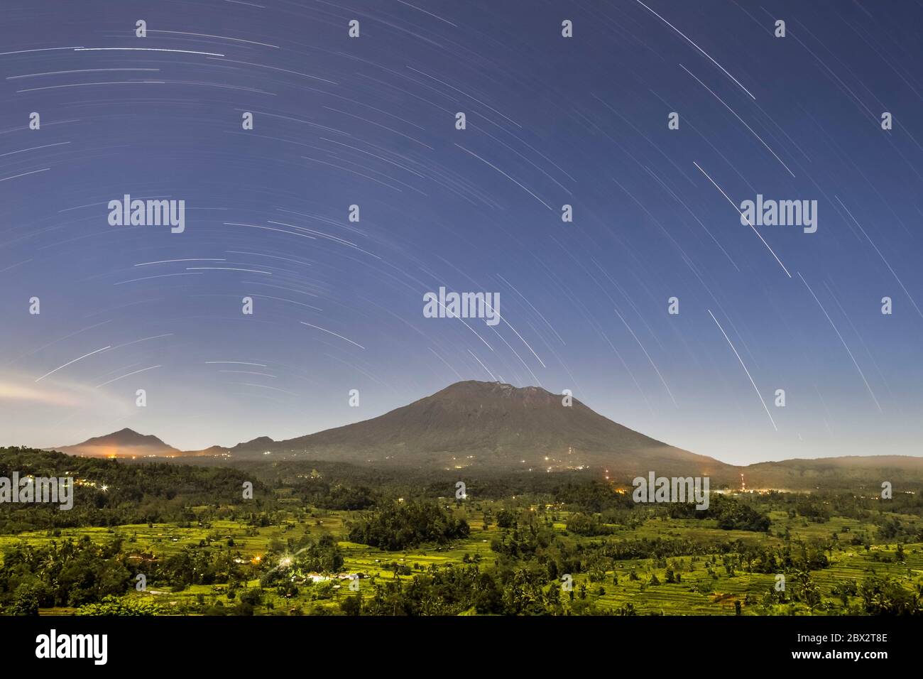 Indonesia, Bali, East, Sidemen, Patal Kikian hotel terrace, night view ...
