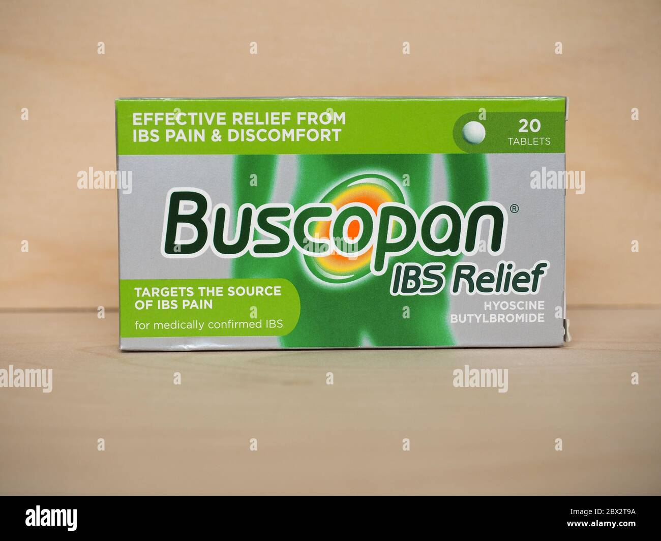 LONDON, UK - CIRCA MAY 2020: Sanofi Buscopan IBS Relief tablets of ...
