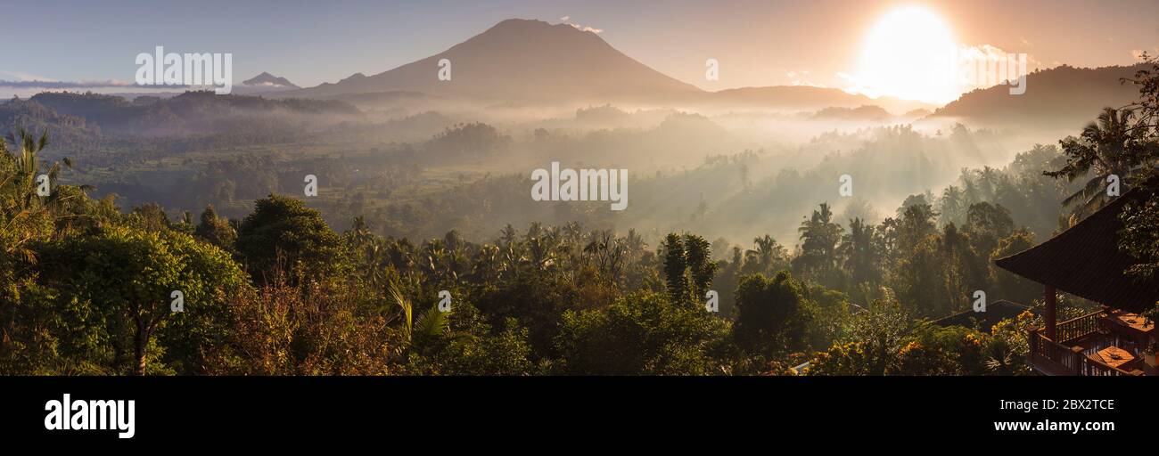 Indonesia, Bali, East, Sidemen, Patal Kikian hotel terrace, panoramic ...