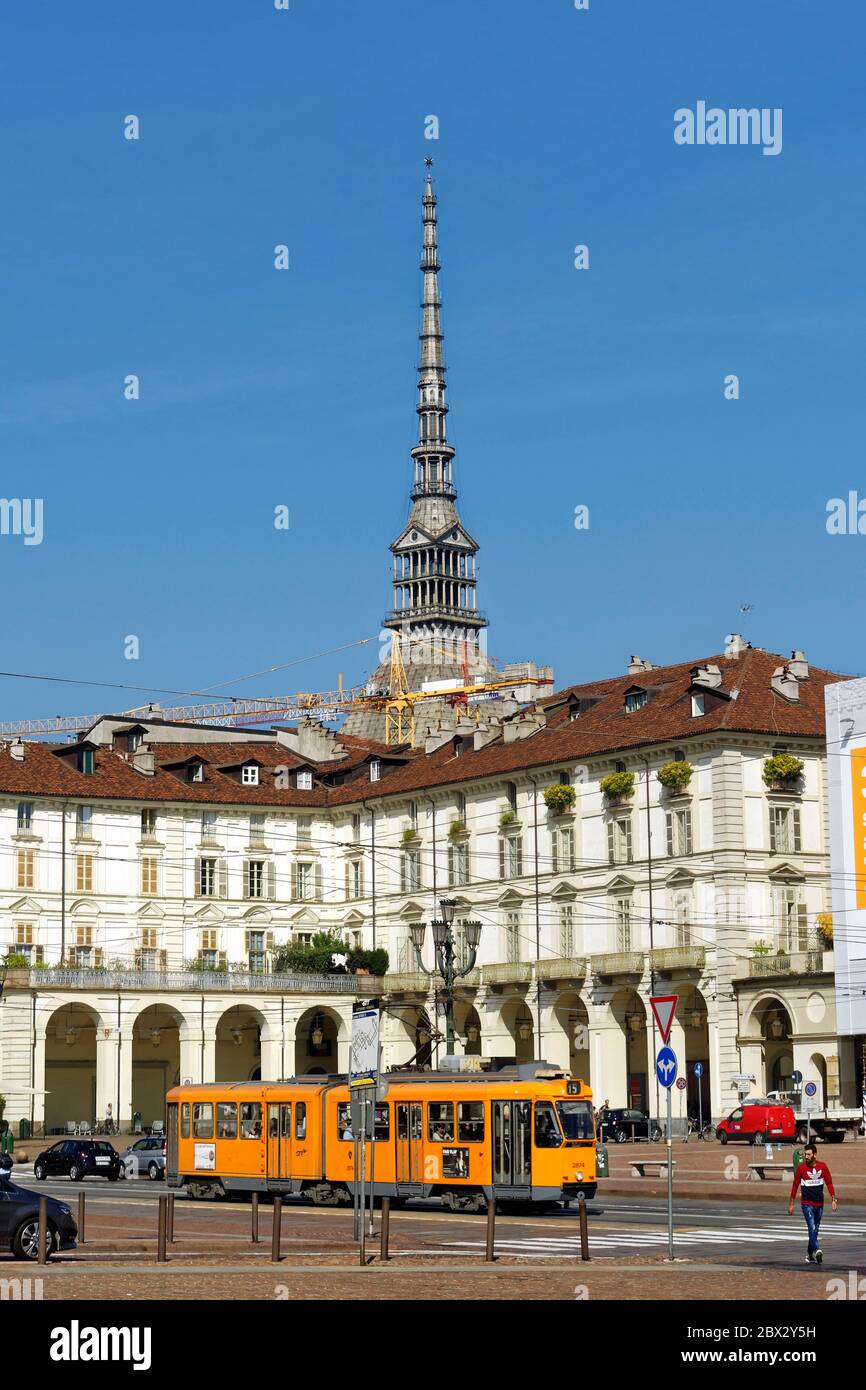 Italy, Piedmont, Turin Province, Turin, Piazza Vittorio Veneto and the Mole Antonelliana Stock ...