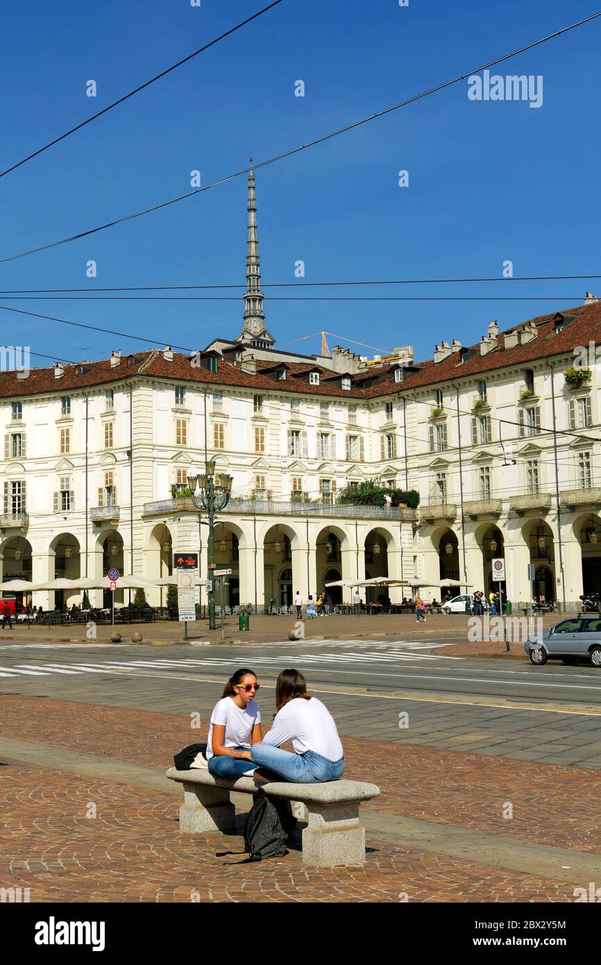 Italy, Piedmont, Turin Province, Turin, Piazza Vittorio Veneto and the Mole Antonelliana Stock ...
