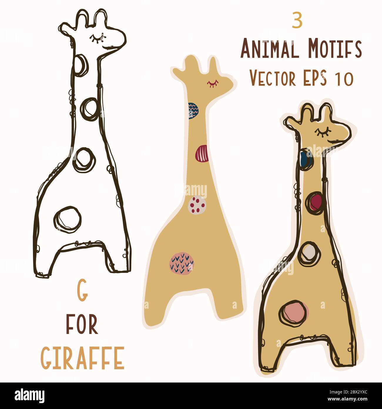 Cute Cartoon Giraffe Clip Art Set. Childish Safari Animal Icon. Hand ...
