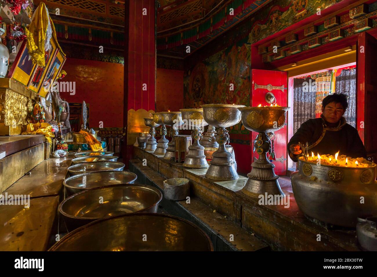 China, Tibet Autonomous Region, Pelkor Chode monastery, pilgrim in ...