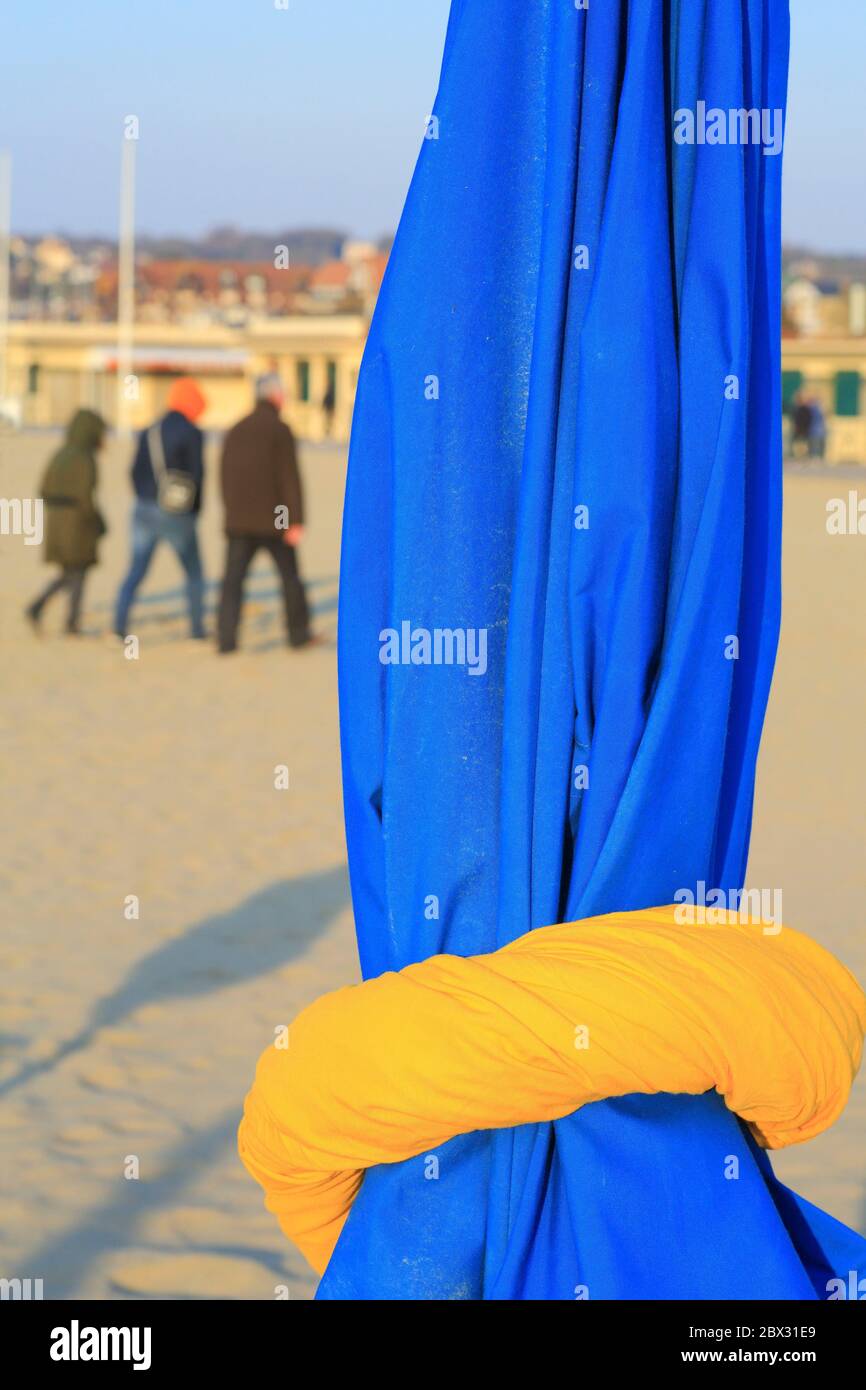 France, Calvados, Cote Fleurie, Pays d'Auge, Deauville, the beach with ...