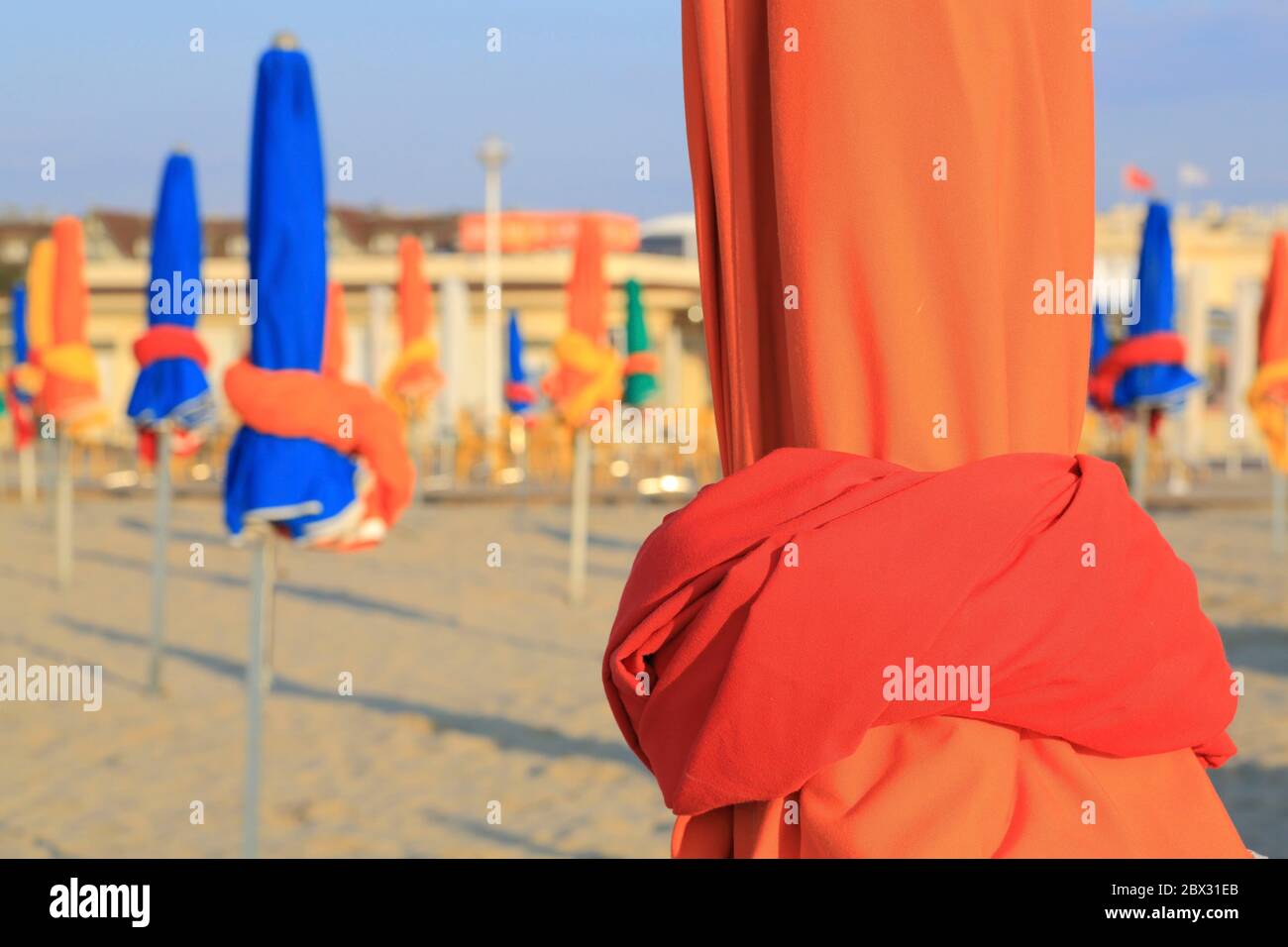 France, Calvados, Cote Fleurie, Pays d'Auge, Deauville, the beach with ...