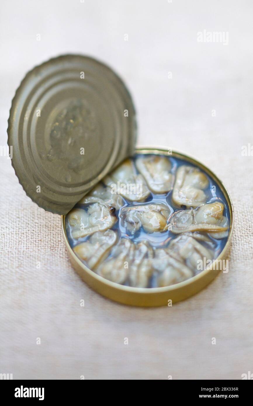 Spain, Galicia, Ramon Pena preserves, natural clams Stock Photo - Alamy