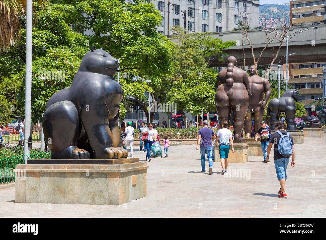 Colombia, Antioquia Department, Medellin, Botero place, sculptures Gato ...