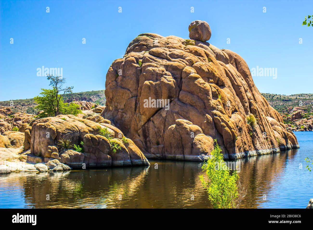 Unique Rock Formation Island In Mountain Lake Stock Photo - Alamy
