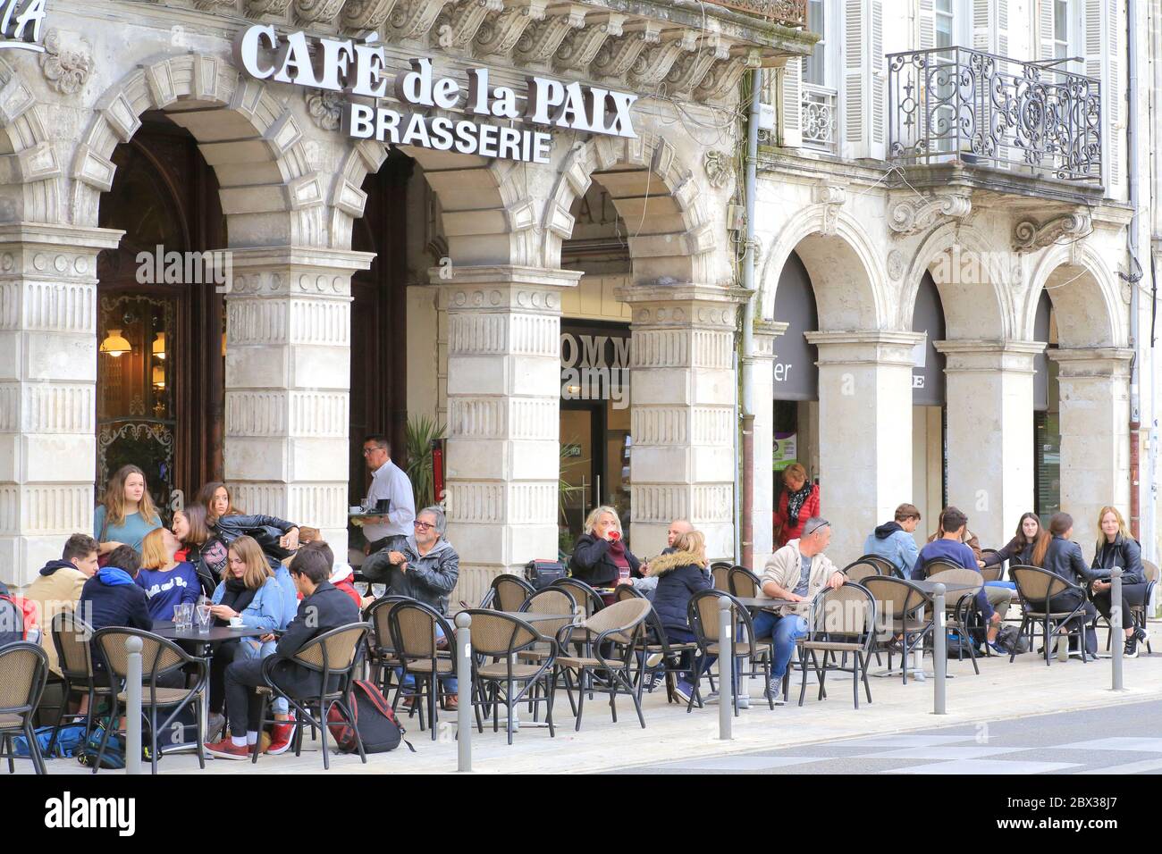 France, Charente Maritime, La Rochelle, terrace of the Cafe de la Paix ...