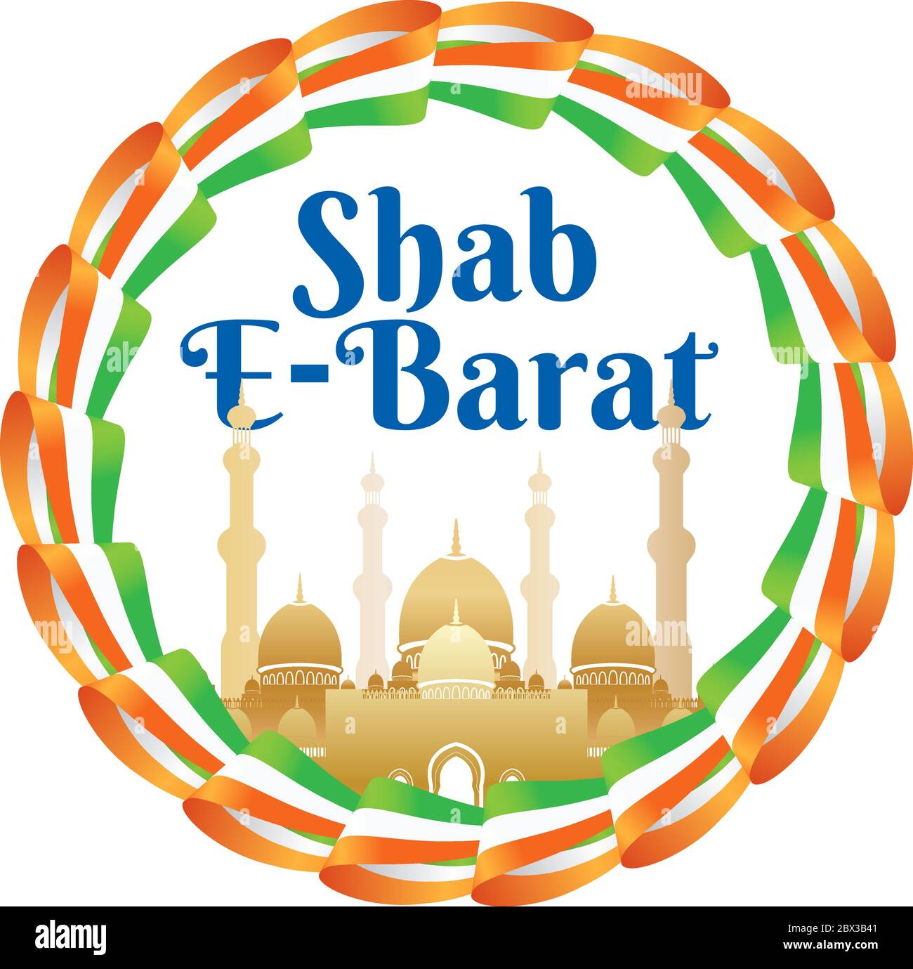 Shab e-Barat emblem or sign with indian flag or ribbon and mosque ...