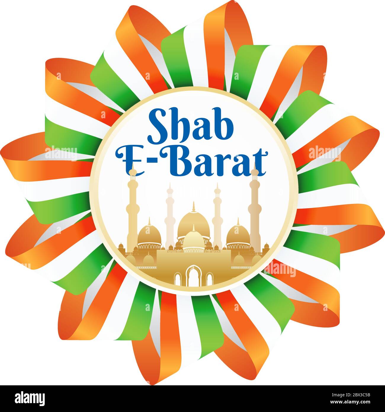 Shab e-Barat emblem or sign with indian flag or ribbon and mosque ...