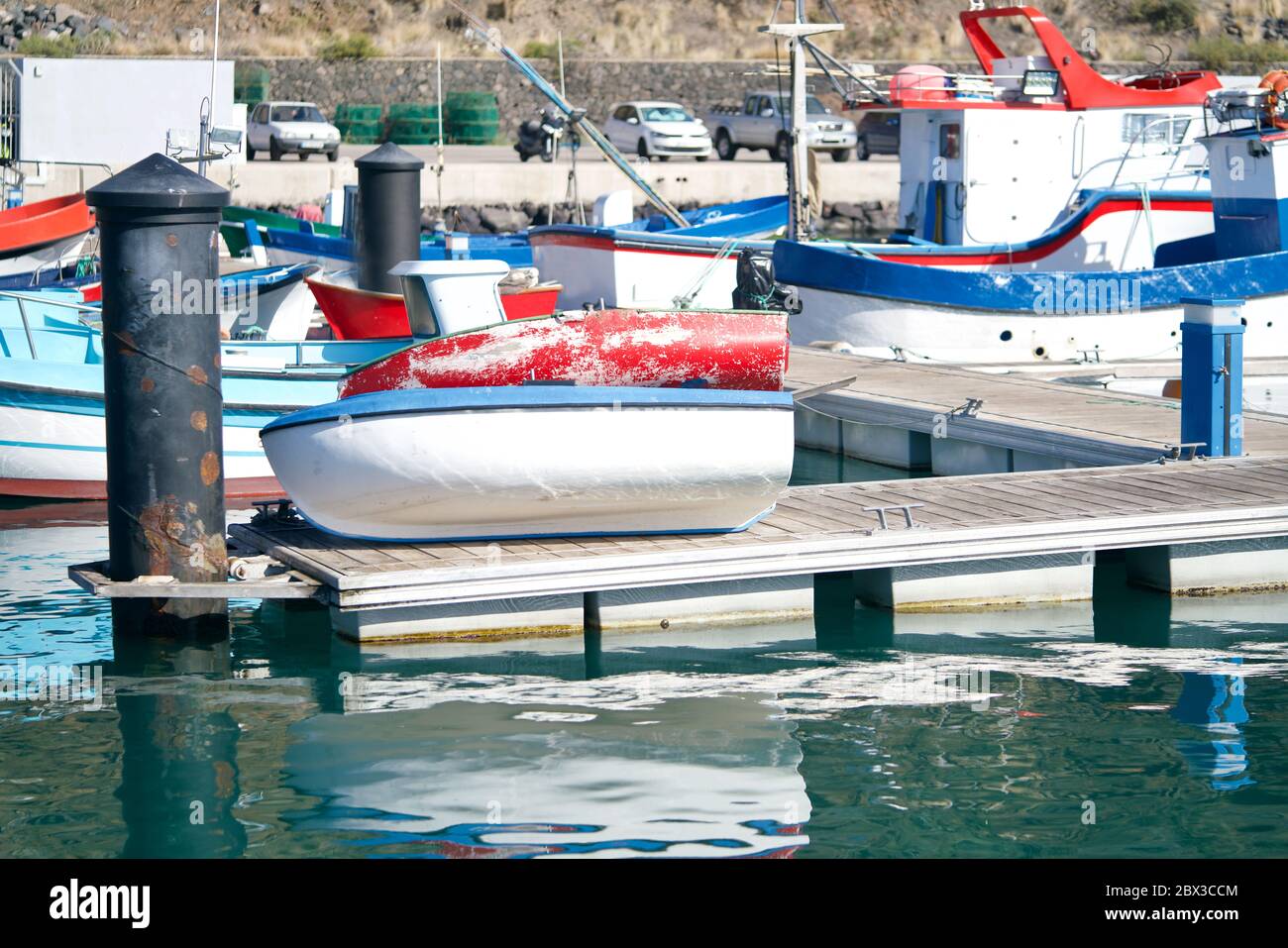 red-white-blue boats in a marina Stock Photo - Alamy