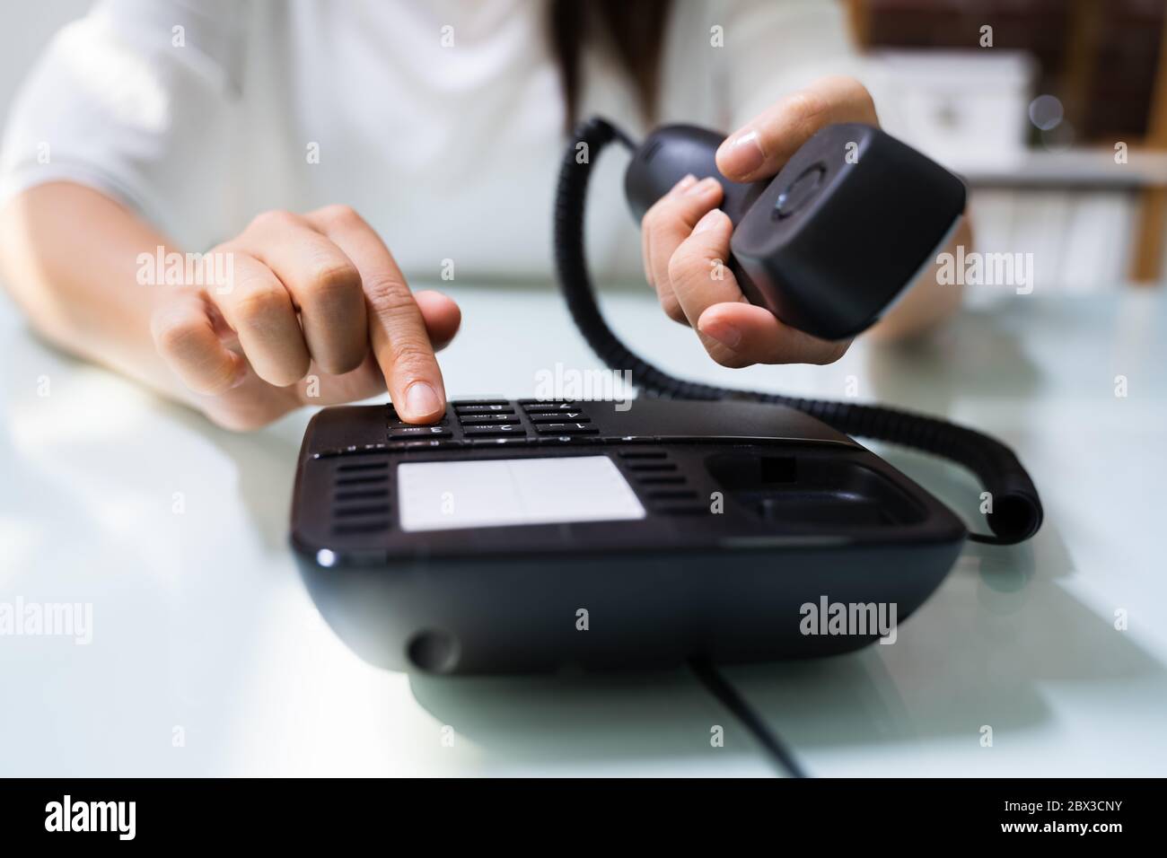 Businesswoman Hand Making Landline Telephone Call Pressing Button Stock ...