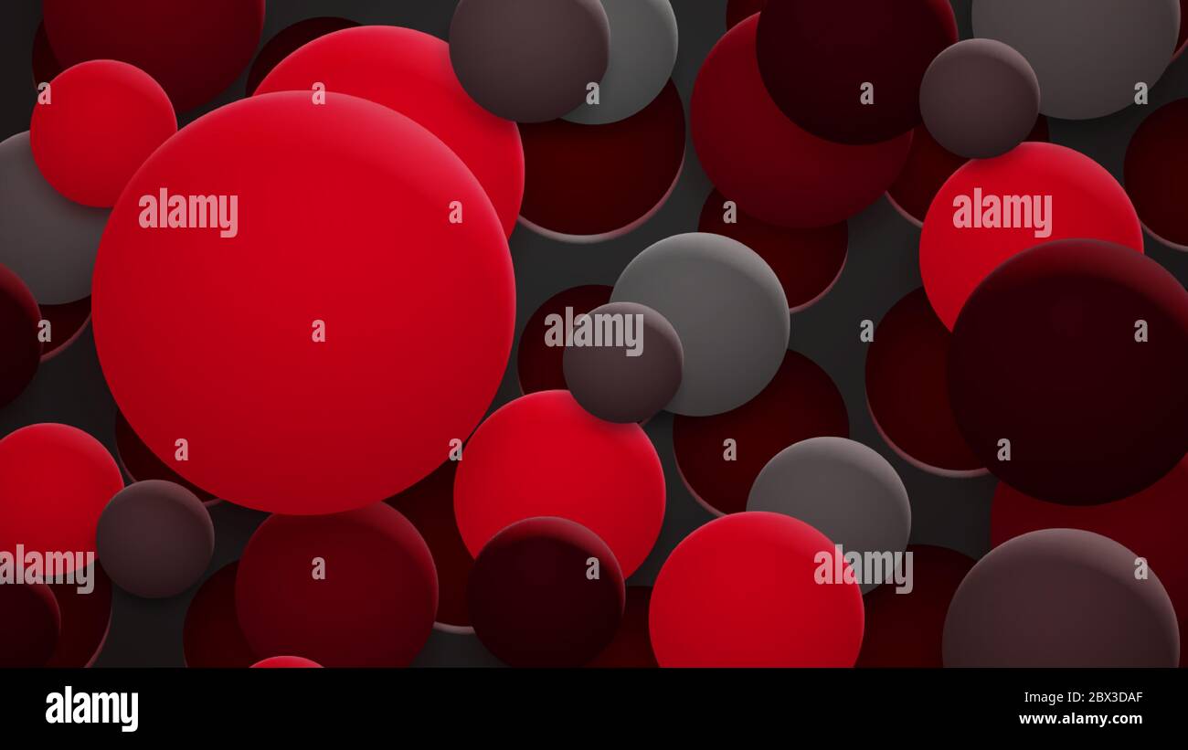 Abstract background of holes and circles with shadows in red and black ...
