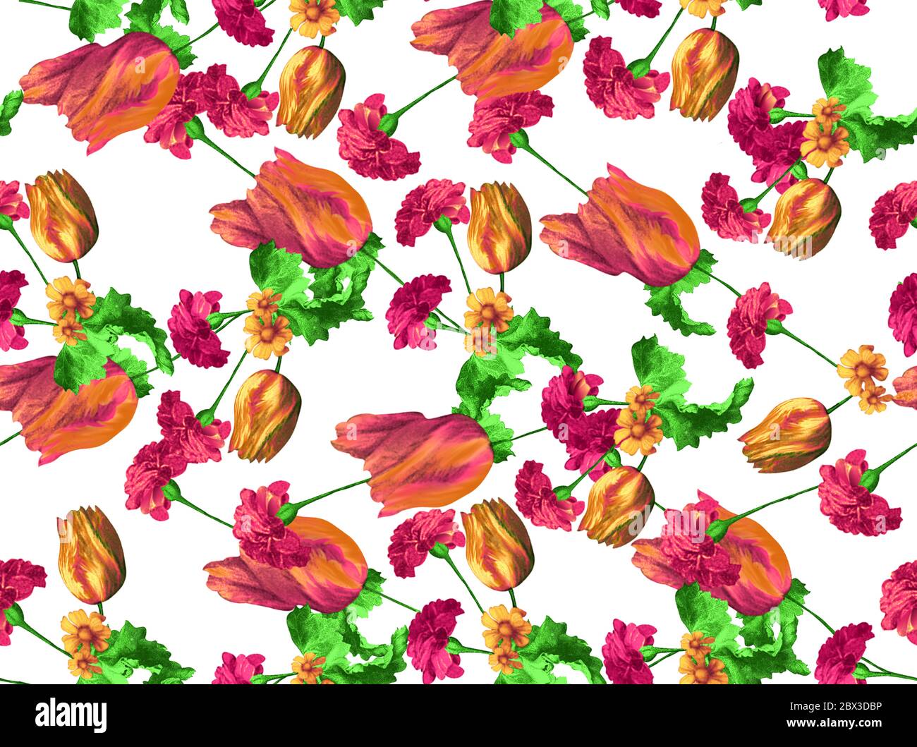 Seamless pattern with spring flowers and leaves. Hand drawn background ...