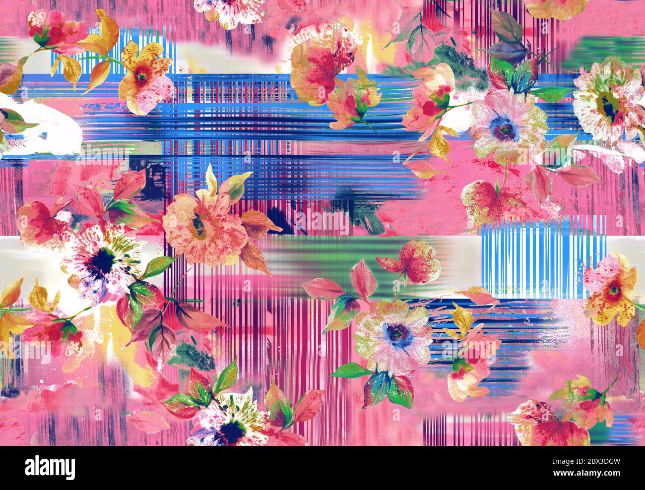 Seamless pattern with spring flowers and leaves. Hand drawn background ...