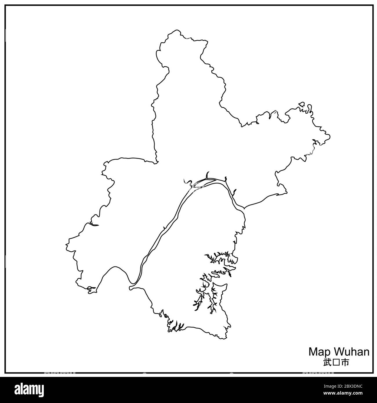 Map region of China Wuhan. Black and white illustration Wuhan region ...