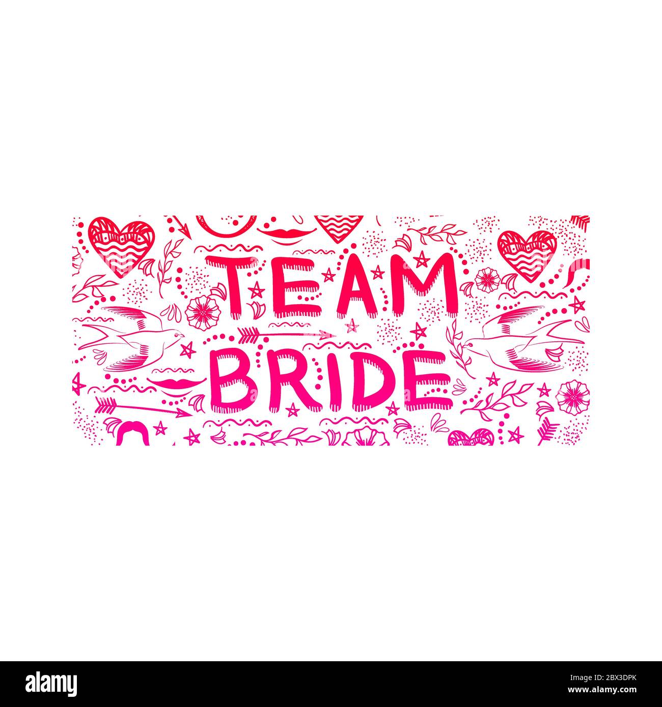 Bachelorette Party. Team Bride Text Doodle Style. Hand Written Card for ...