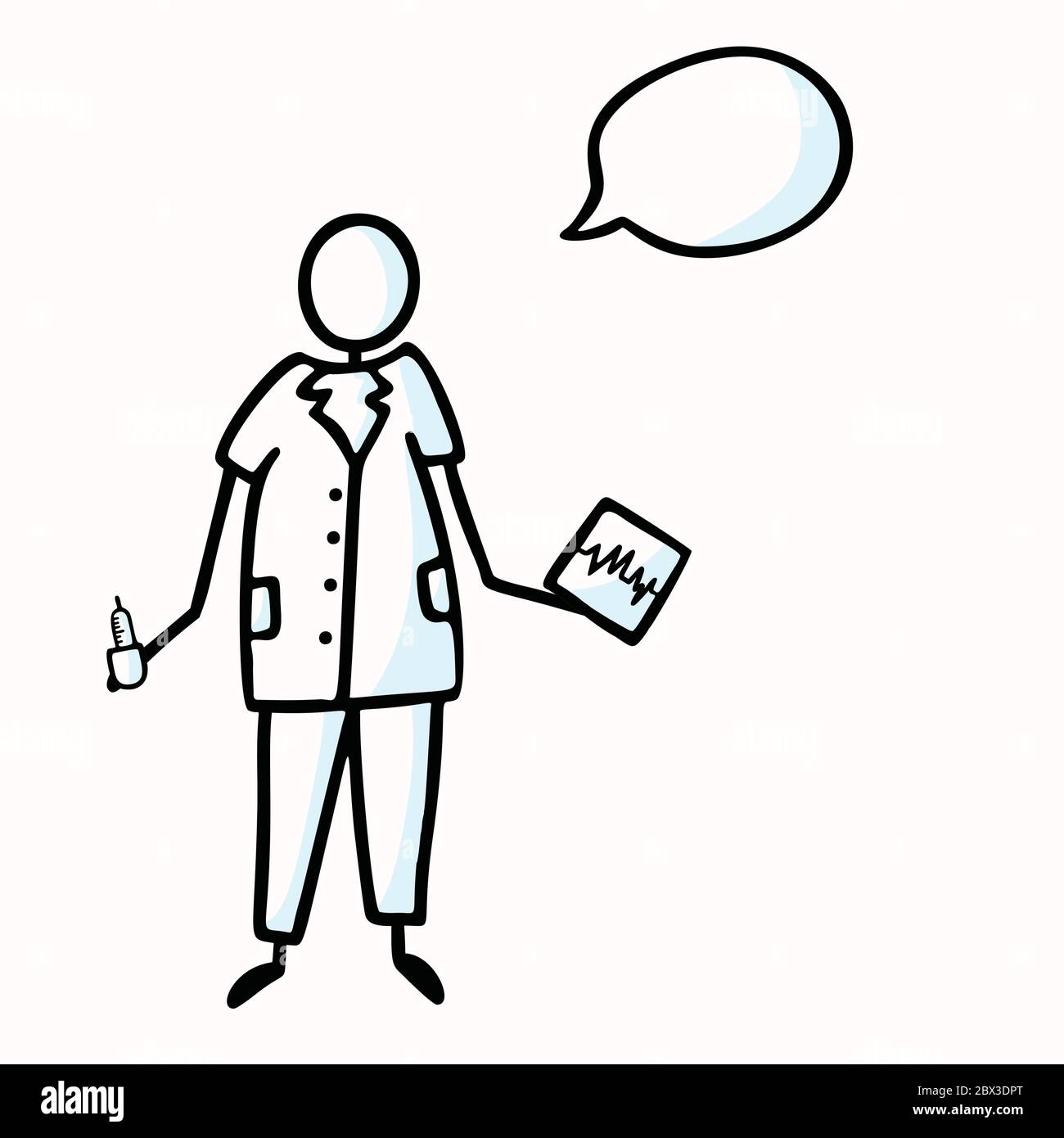 Hand Drawn Stick Figure Doctor or Nurse and Speech Bubble, Heart Chart ...