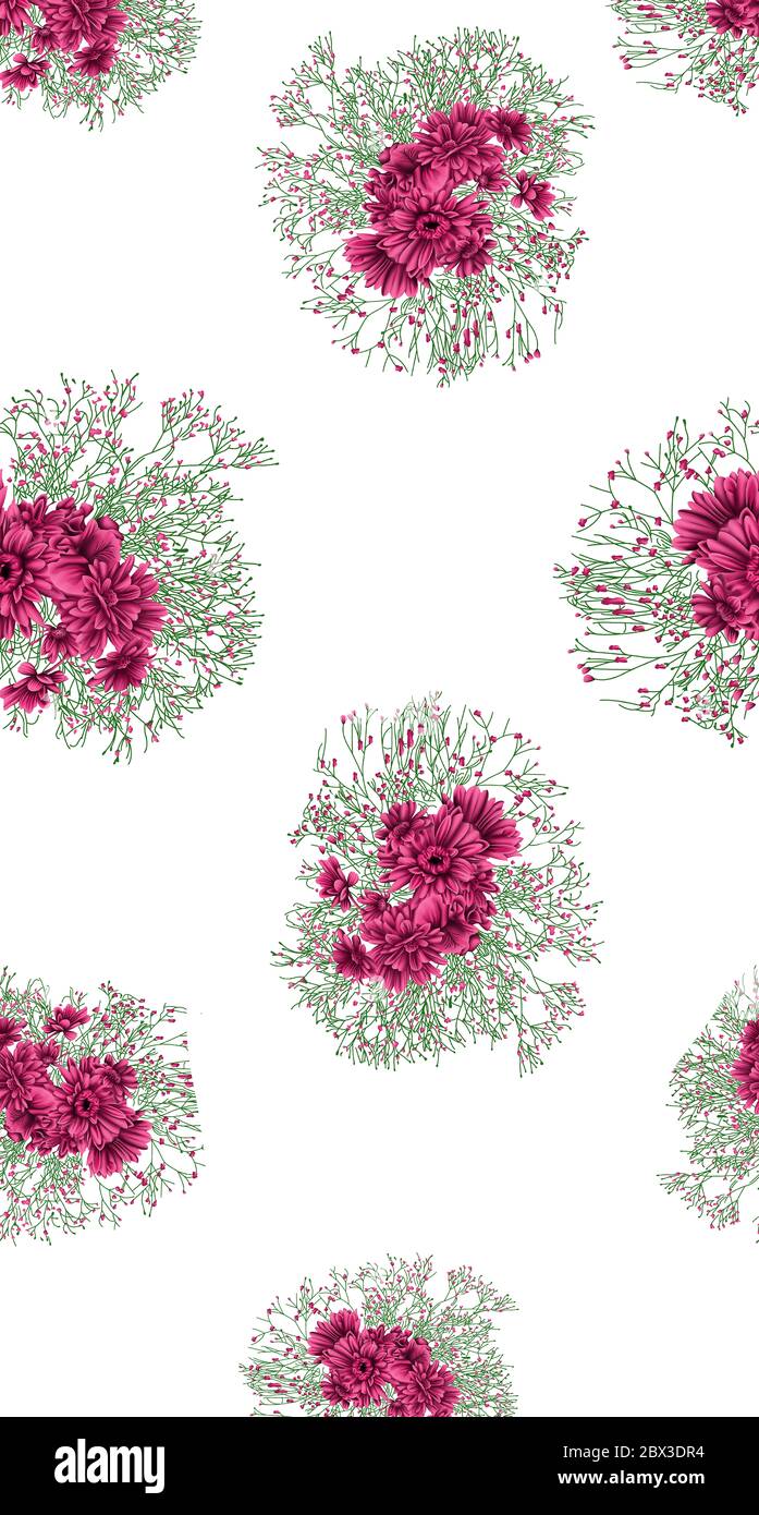 Seamless pattern with spring flowers and leaves. Hand drawn background ...