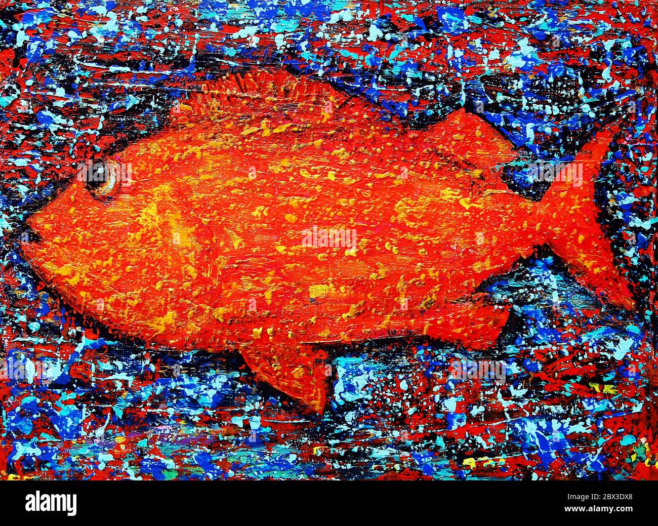 Funny red sea bass art painting Stock Photo - Alamy