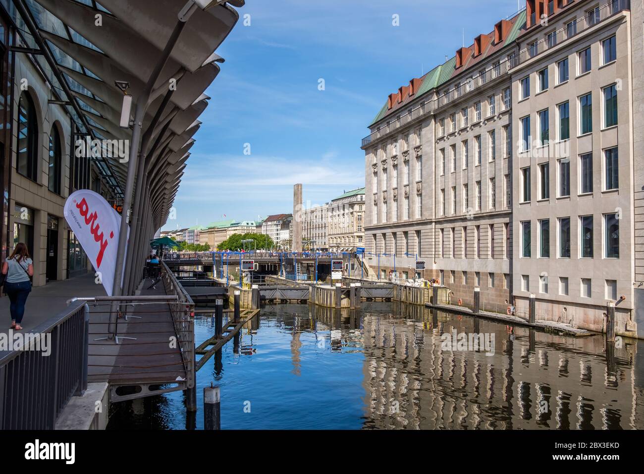 Hamburg/Germany - 06-02-2020: The Alsterfleet with the Rathausschleuse ...