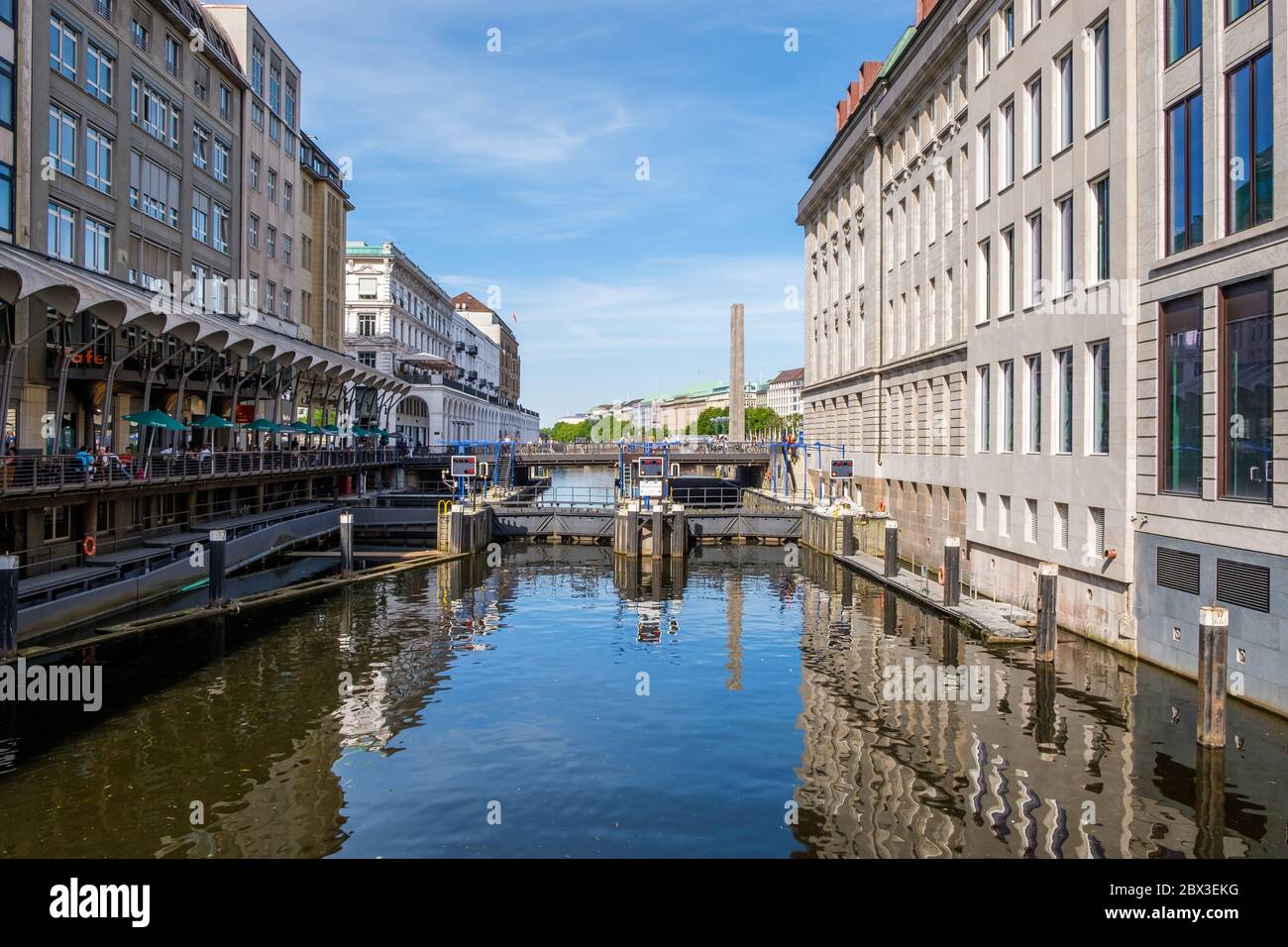 Hamburg/Germany - 06-02-2020: The Alsterfleet with the Rathausschleuse ...