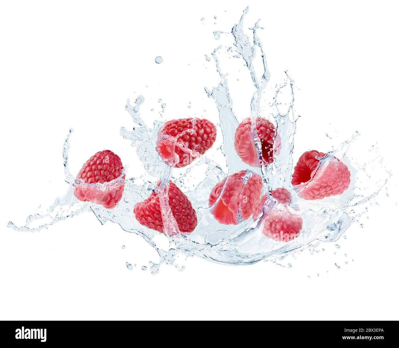 raspberries in water splash isolated on a white background Stock Photo ...