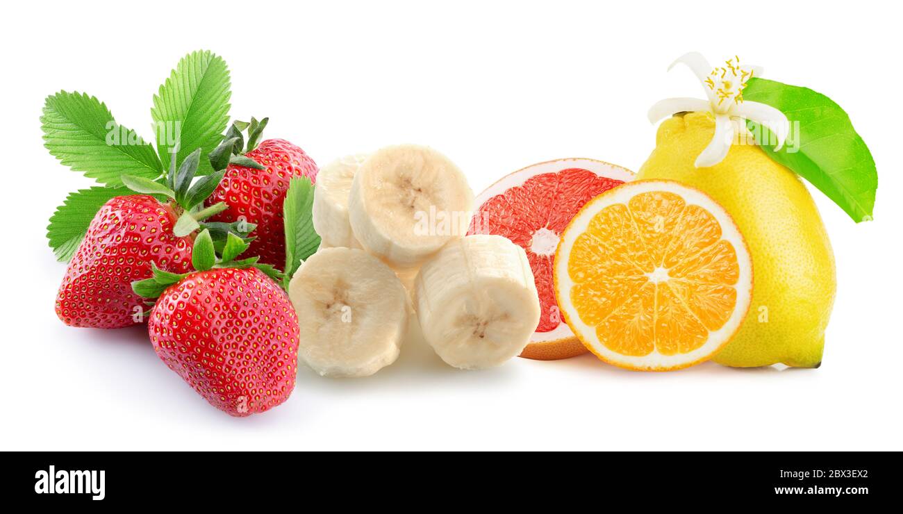 fruits mix isolated on a white background Stock Photo - Alamy