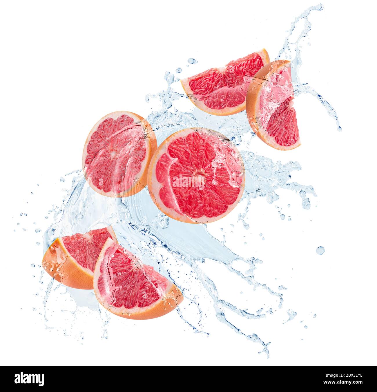 grapefruit slices in water splash isolated on a white background Stock ...