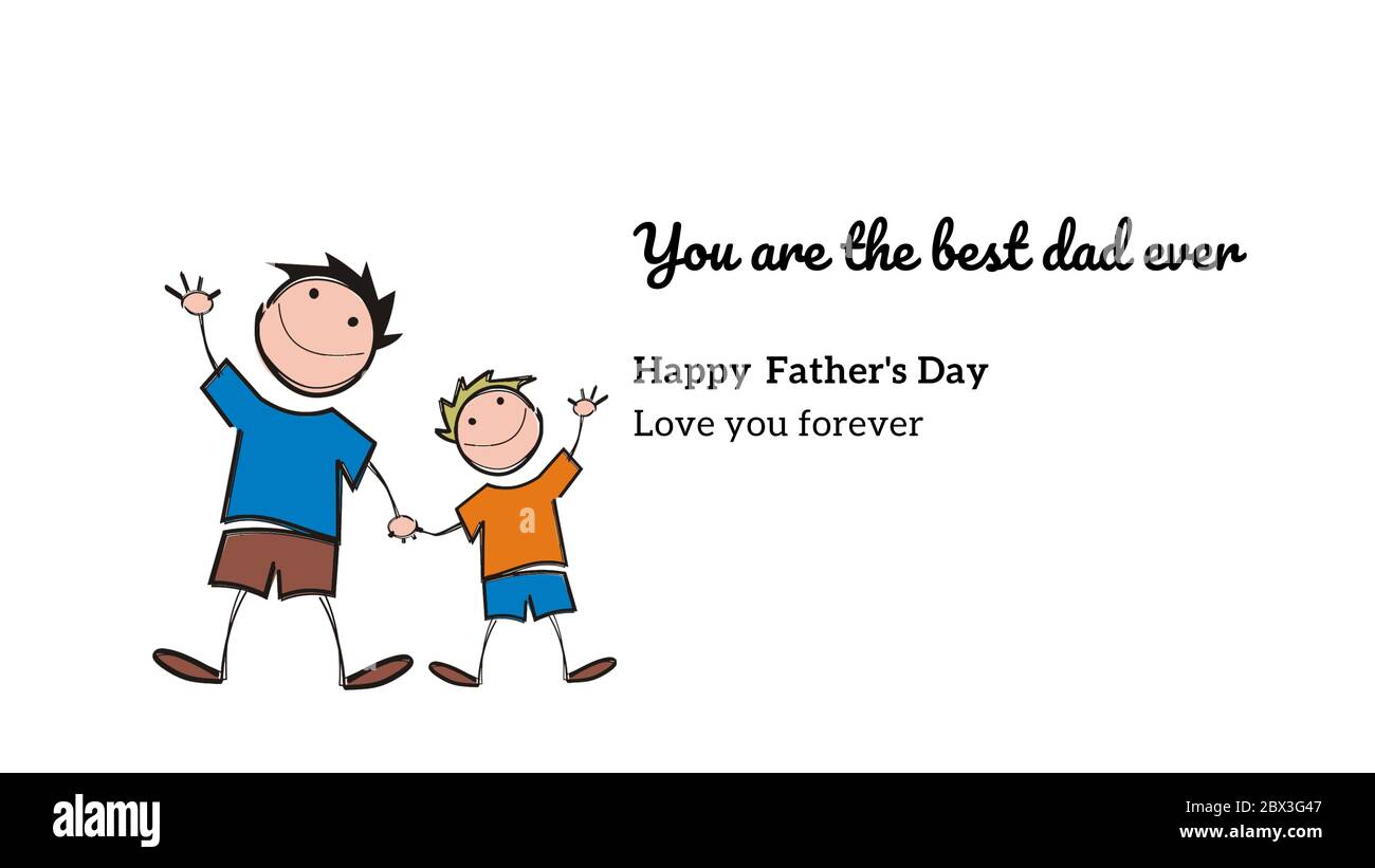 Greeting card for father's day. Green background with a drawing of a ...