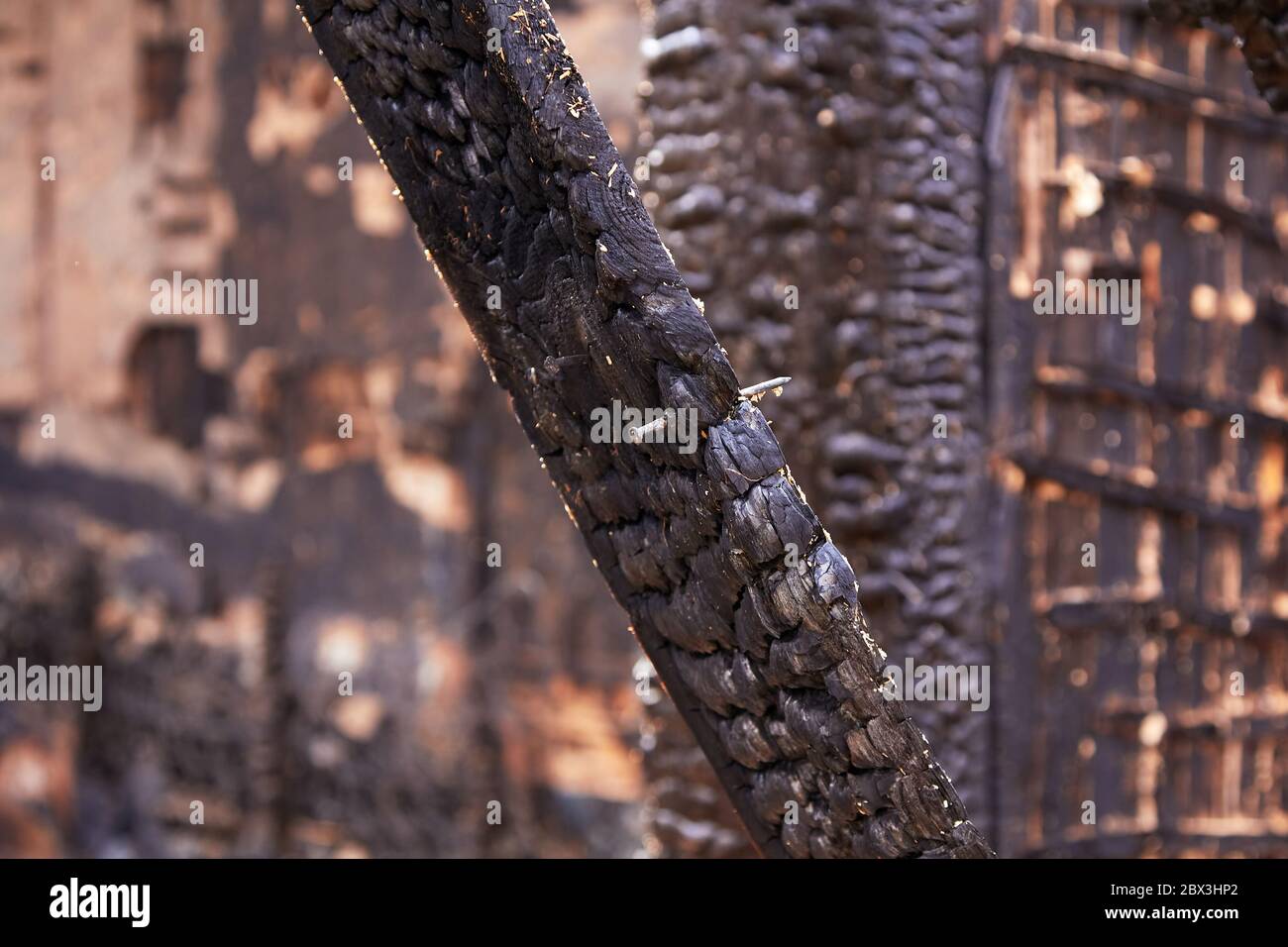 April 20, 2020, Jekabpils, Latvia: charred wooden parts of a burnt ...