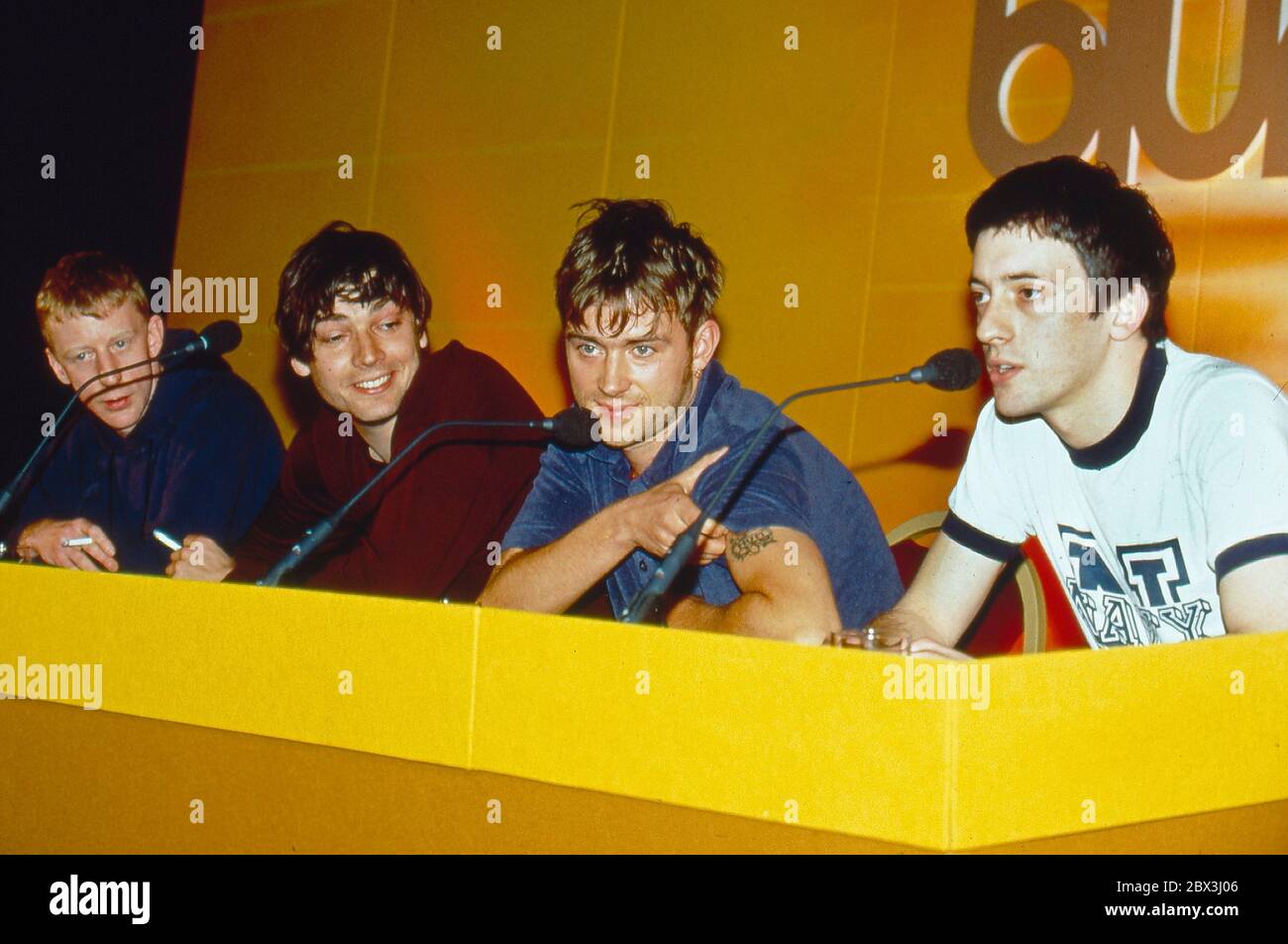 BLUR: press conference in London 1996 Stock Photo - Alamy