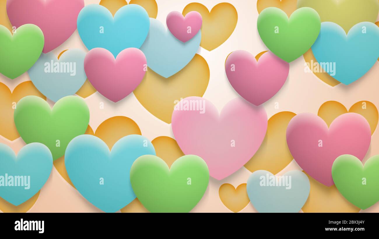 Abstract background of holes and multicolor hearts with shadows Stock ...