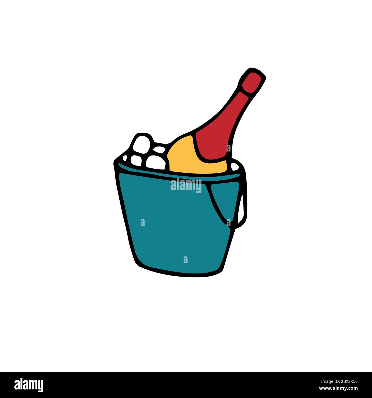 Champagne bottle in ice bucket. Simple doodle icon. Vector hand drawn ...