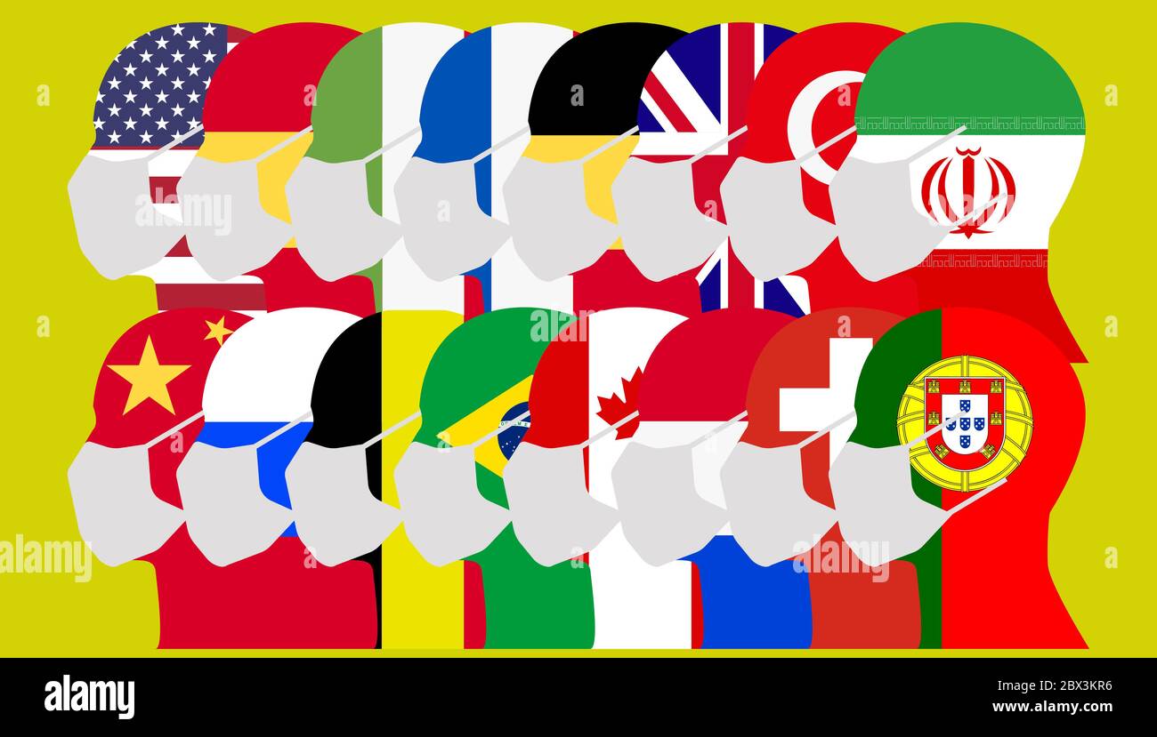 Human head silhouettes using a mouth face masks or mouth cover with ...